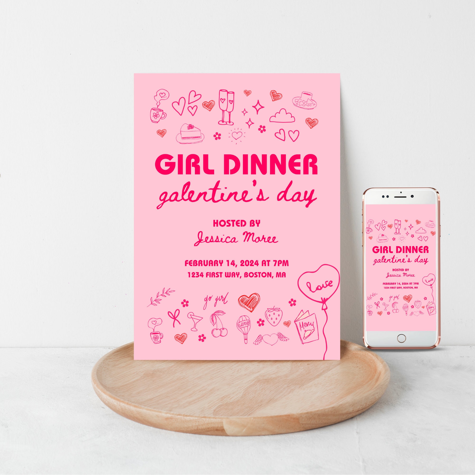 Girl Dinner Galentines Day Invite and Evite Template, Galentine ...