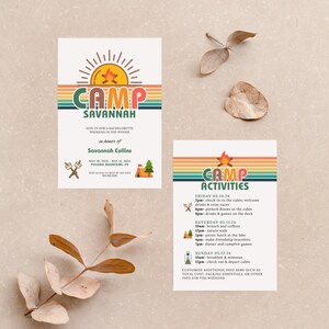 Camp Bachelorette Invitation and Itinerary Template, Retro Camp Theme ...
