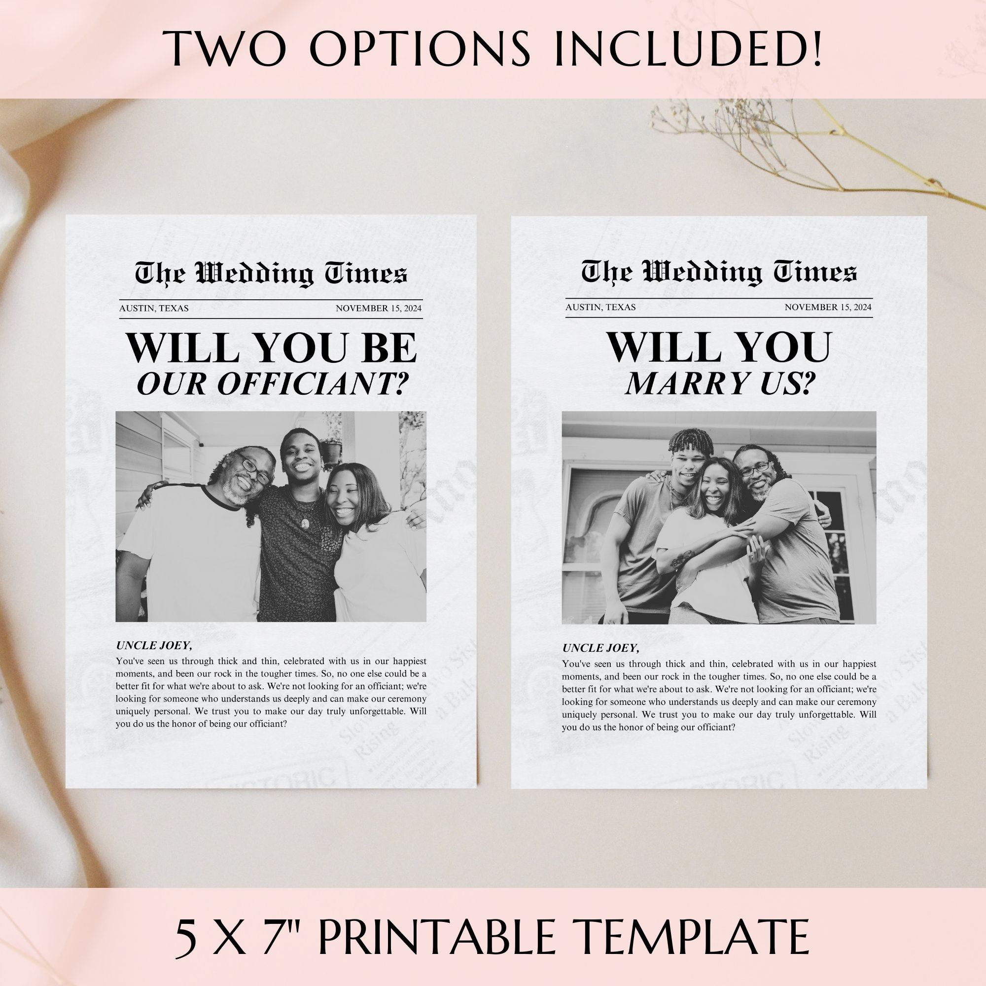 Wedding Officiant Proposal Card Newspaper Template, Ask Officiant Idea ...