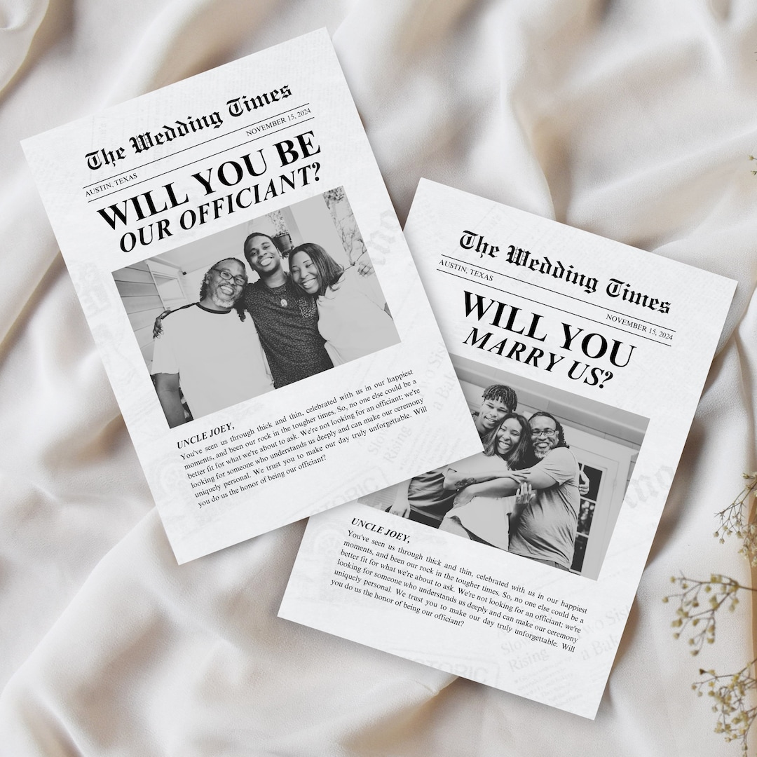 Wedding Officiant Proposal Card Newspaper Template, Ask Officiant Idea ...