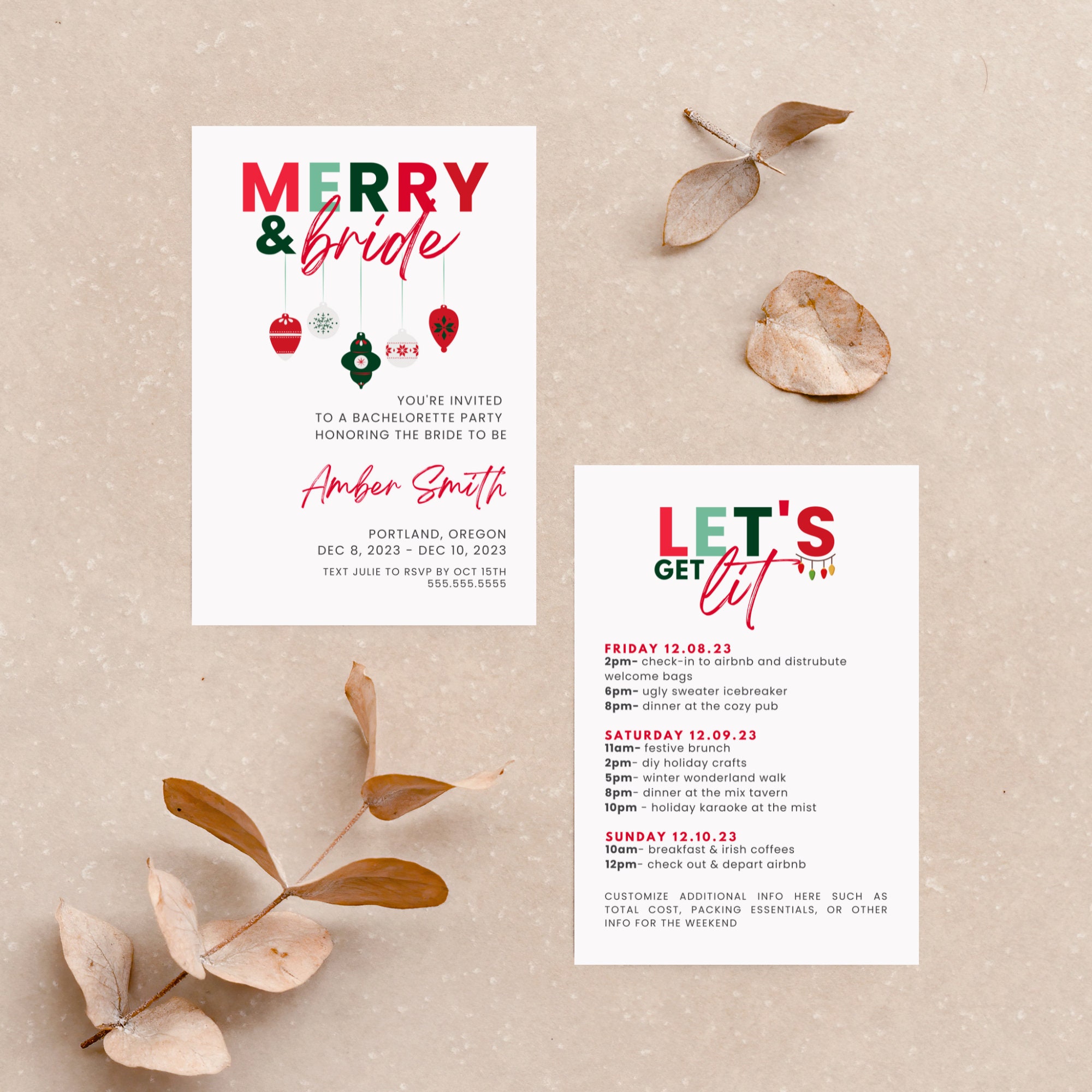 Merry and Bride Bachelorette Party Invitation & Itinerary Template ...