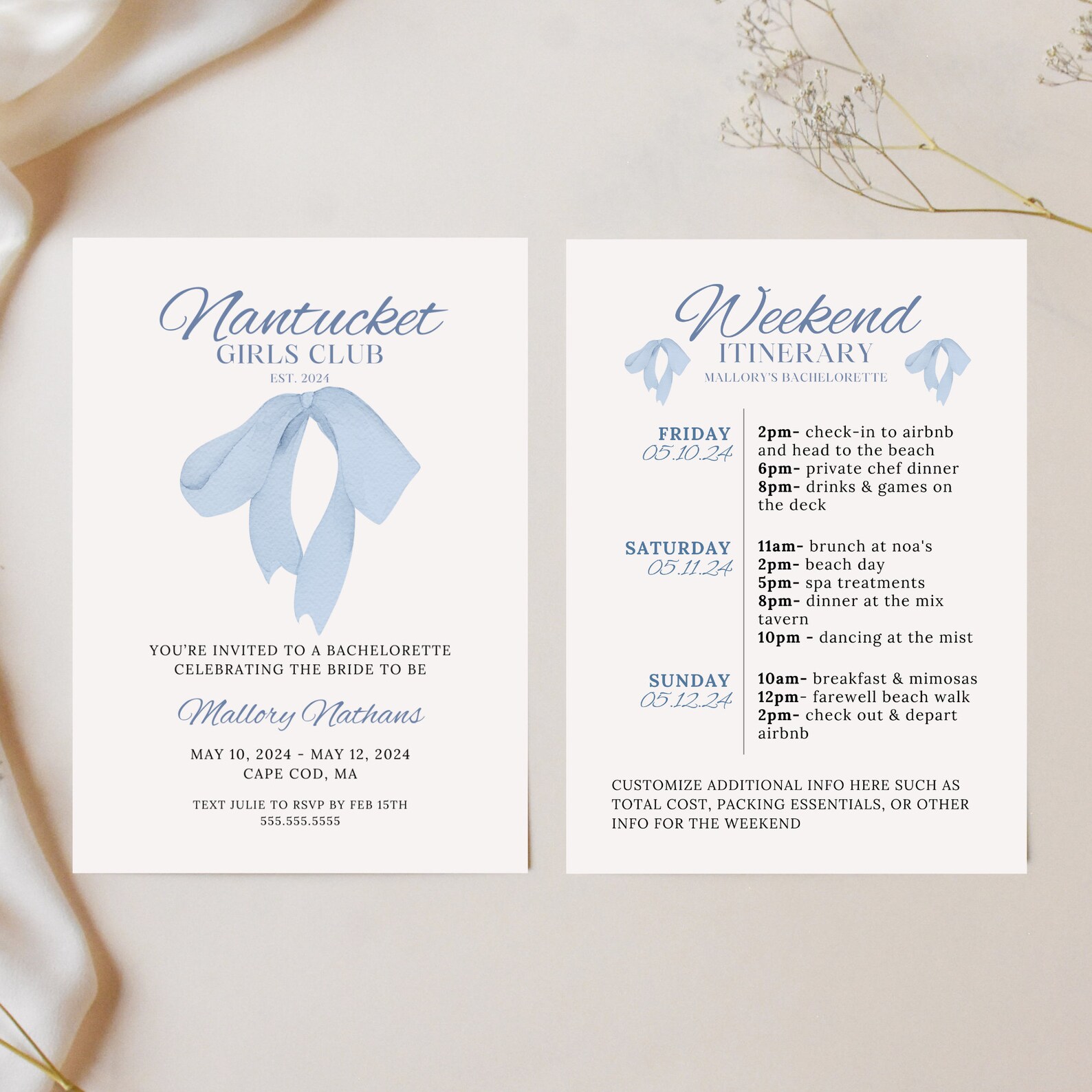 Nantucket Bachelorette Party Invitation and Itinerary Template, Coastal ...