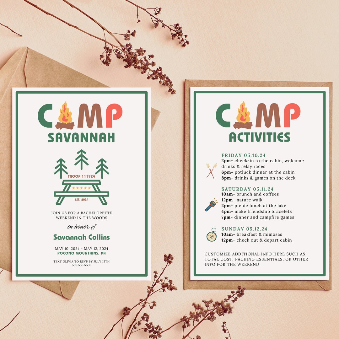 Camp Bachelorette Invitation, Camp Themed Bachelorette Party Invite ...
