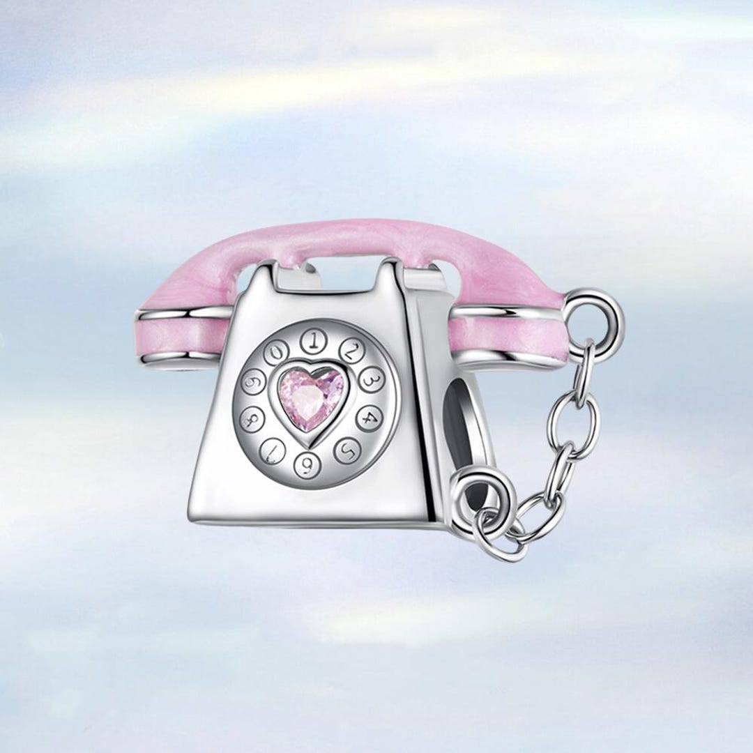 Retro Pink Rotary Phone Landline Telephone Charm • S925 Sterling Silver ...