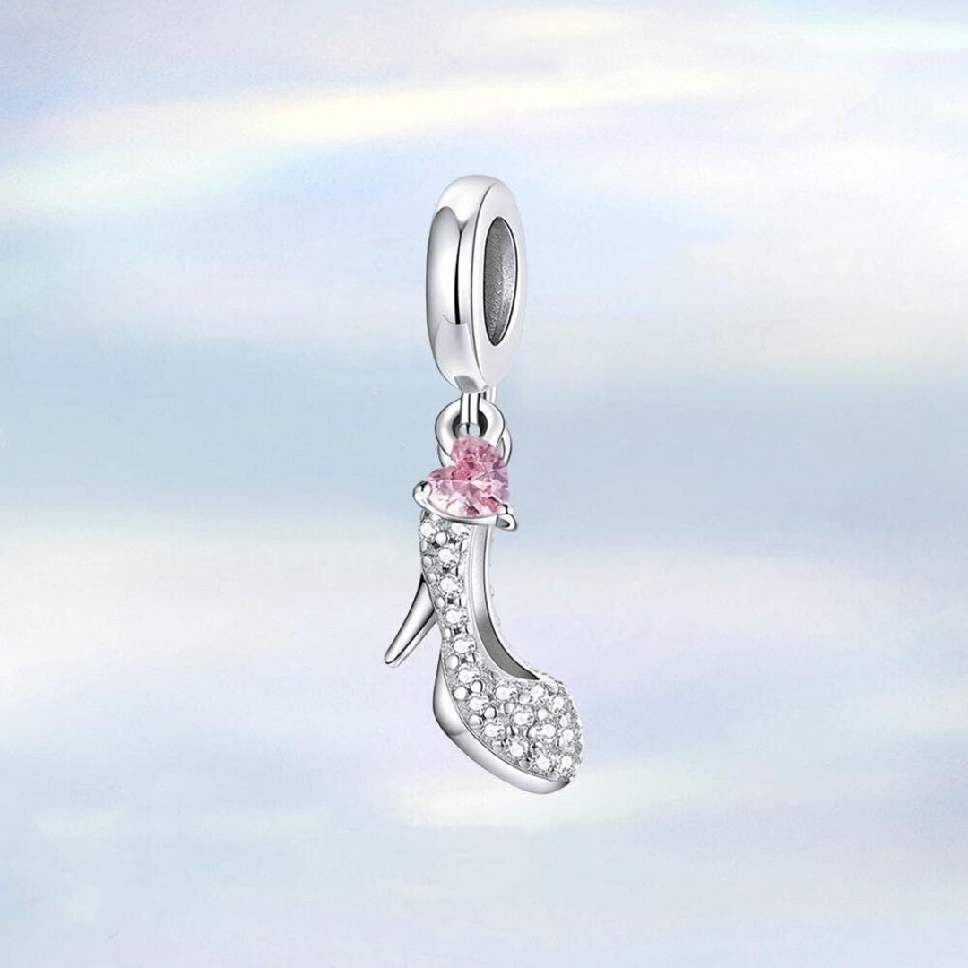 Glass Slipper Dangle Charm Cinderella Shoes Dancing Shoes Genuine 925 ...