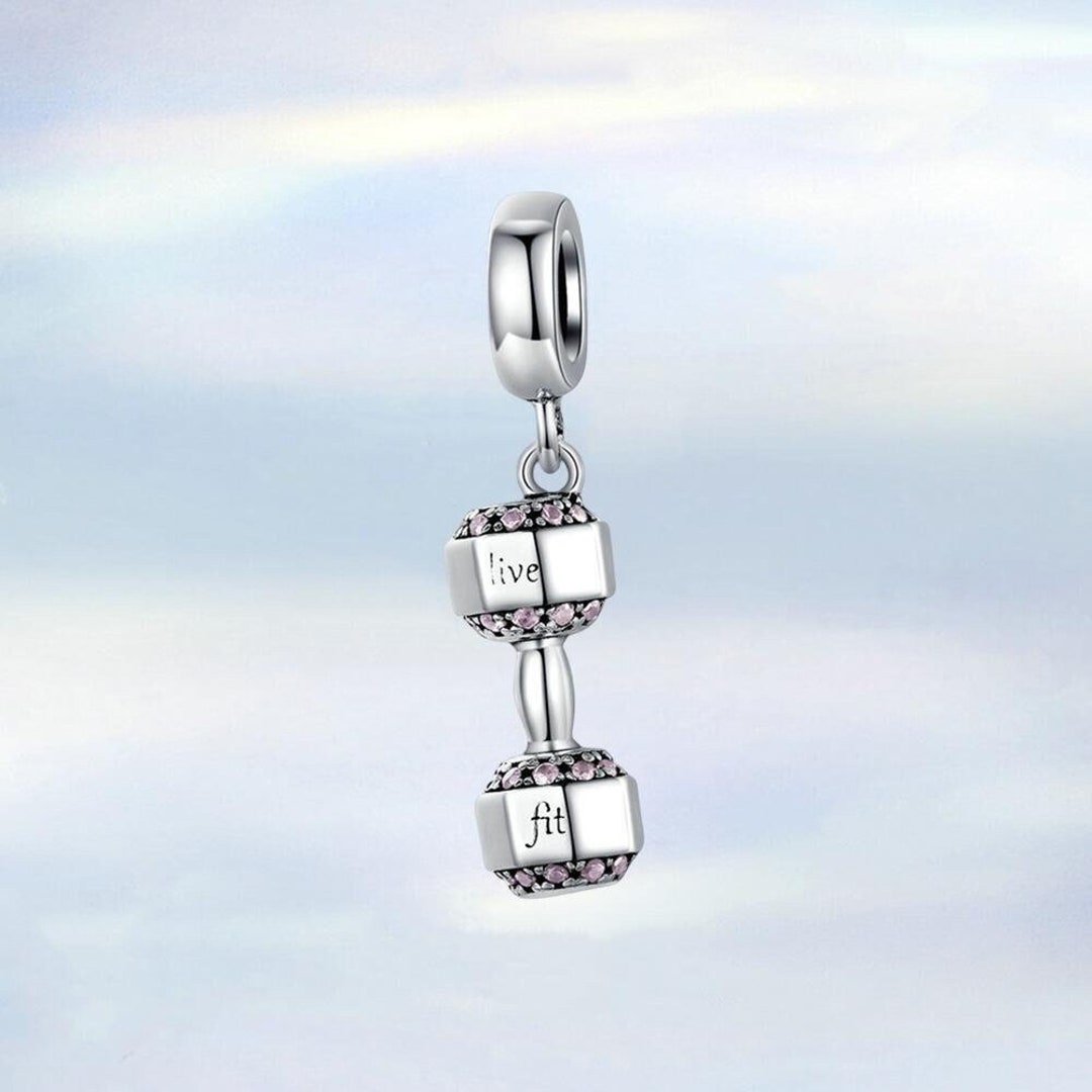 Dumbbell Dangle Charm • Genuine 925 Sterling Silver Charm for Bracelet ...