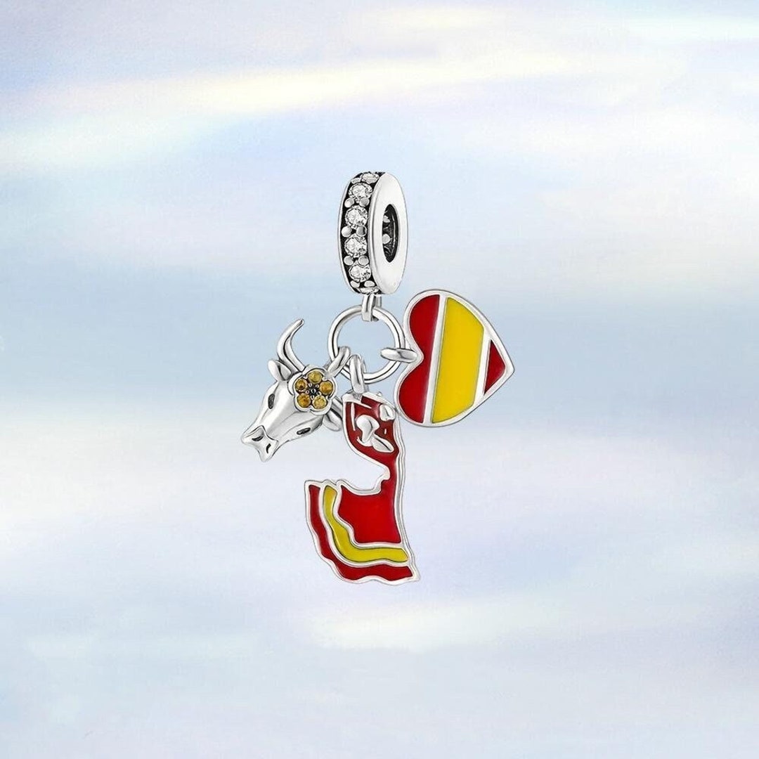 Spanish Flag Charm Flamenco Spain Bull Dangle Charm • Silver Charm for ...