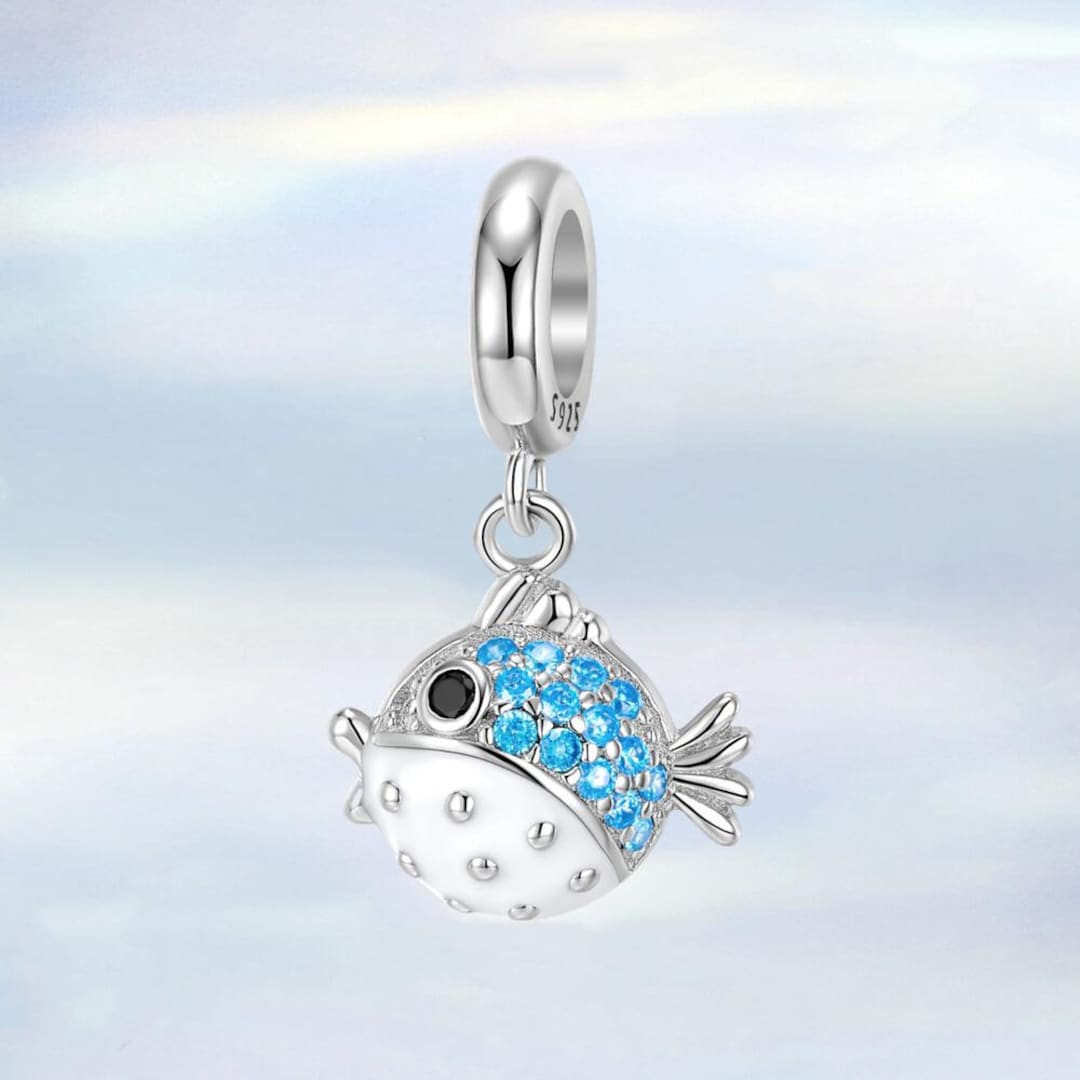 Blue Puffer Fish Dangle Charm Blowfish Charm • Globefish Charm ...
