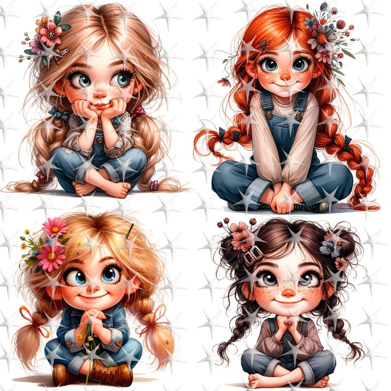Whimsical Girl Clipart: Watercolor Artwork for Junk Journals (digital ...