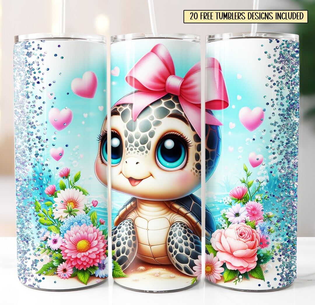 Coquette Little Turtle 20oz Tumbler Design, Cute Turtle Wrap Design ...