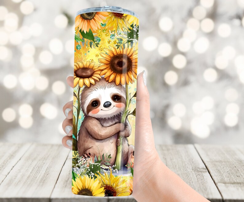Sloth Sunflower Tumbler Wrap Design: Sarcastic Floral Sloth (digital ...
