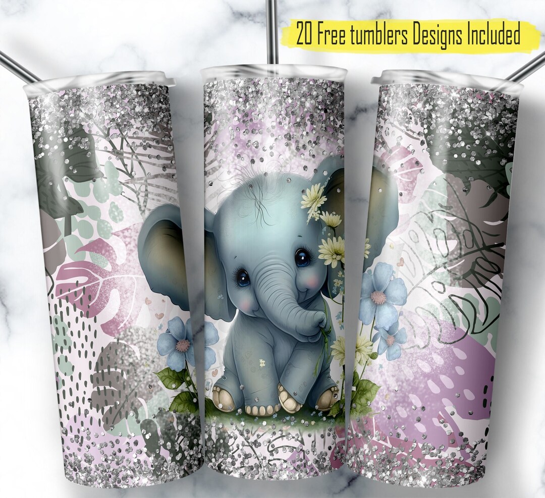 Elephant Tumbler Design, Glitter Elephant Wrap Design, Glitter Tumbler ...