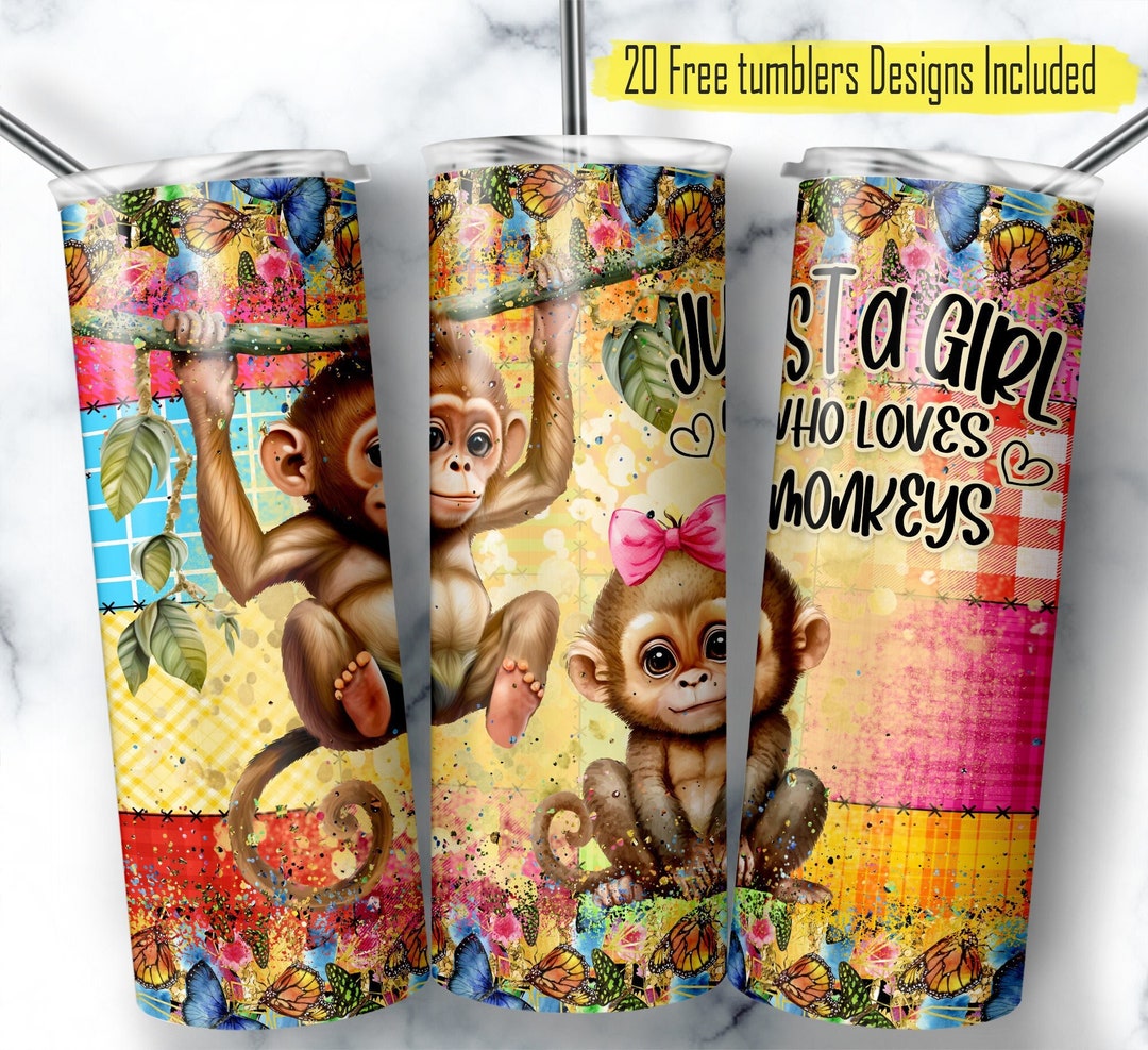 Monkey 20oz Tumbler Design, Glitter Monkey Wrap Design, Glitter Tumbler Wrap, Cute Tumbler ...