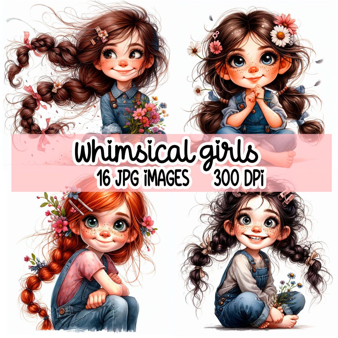 Whimsical Girl Clipart: Watercolor Artwork for Junk Journals (digital ...