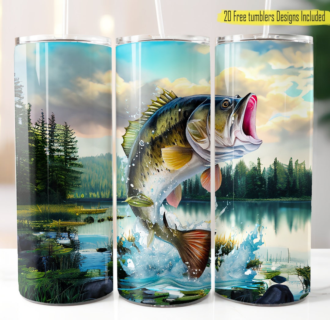 Bass Fish Tumbler Wrap: 20oz Skinny Sublimation Design (digital ...