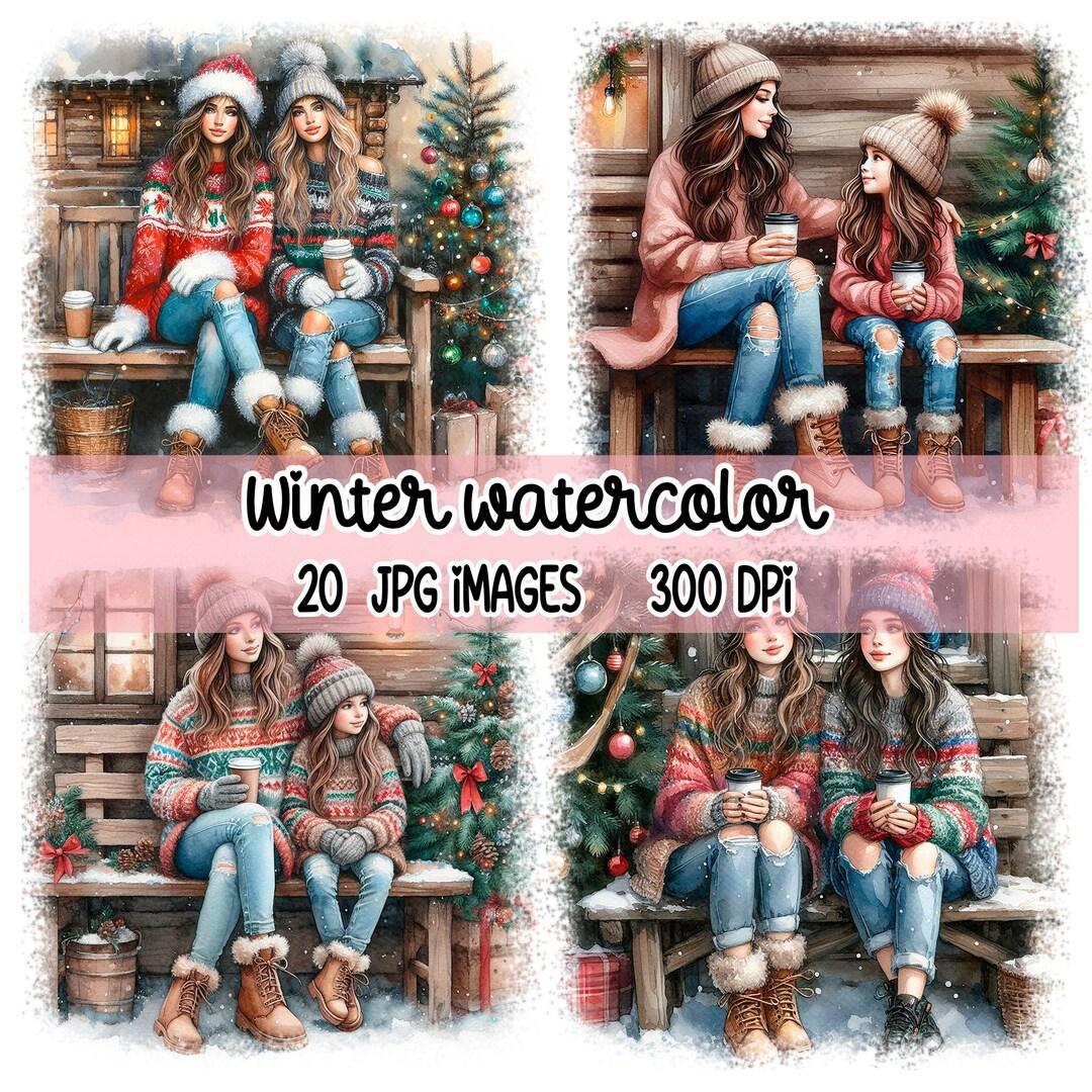 Christmas Watercolor Girls Clipart: Watercolor Artwork for Junk ...