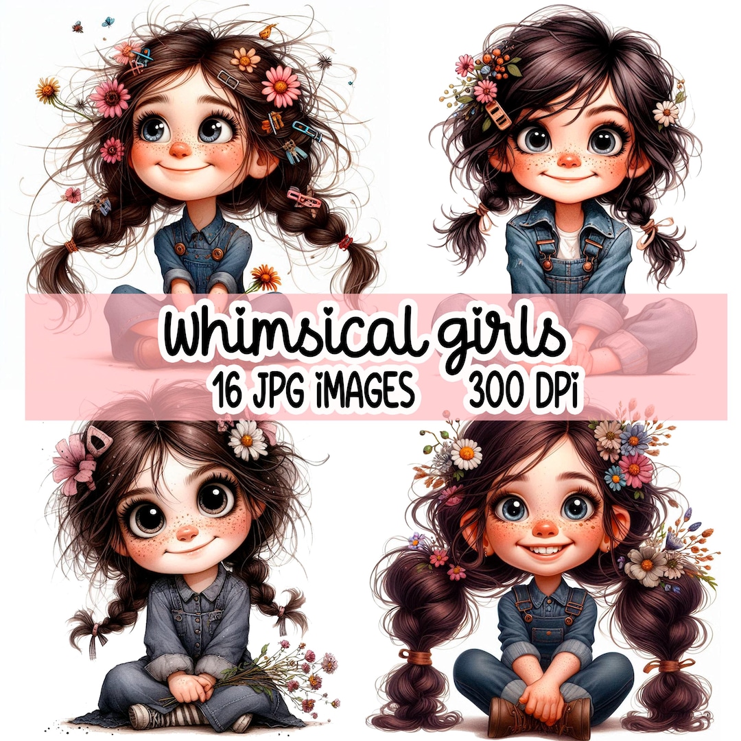 Whimsical Girl Clipart: Watercolor Artwork for Junk Journals (digital ...