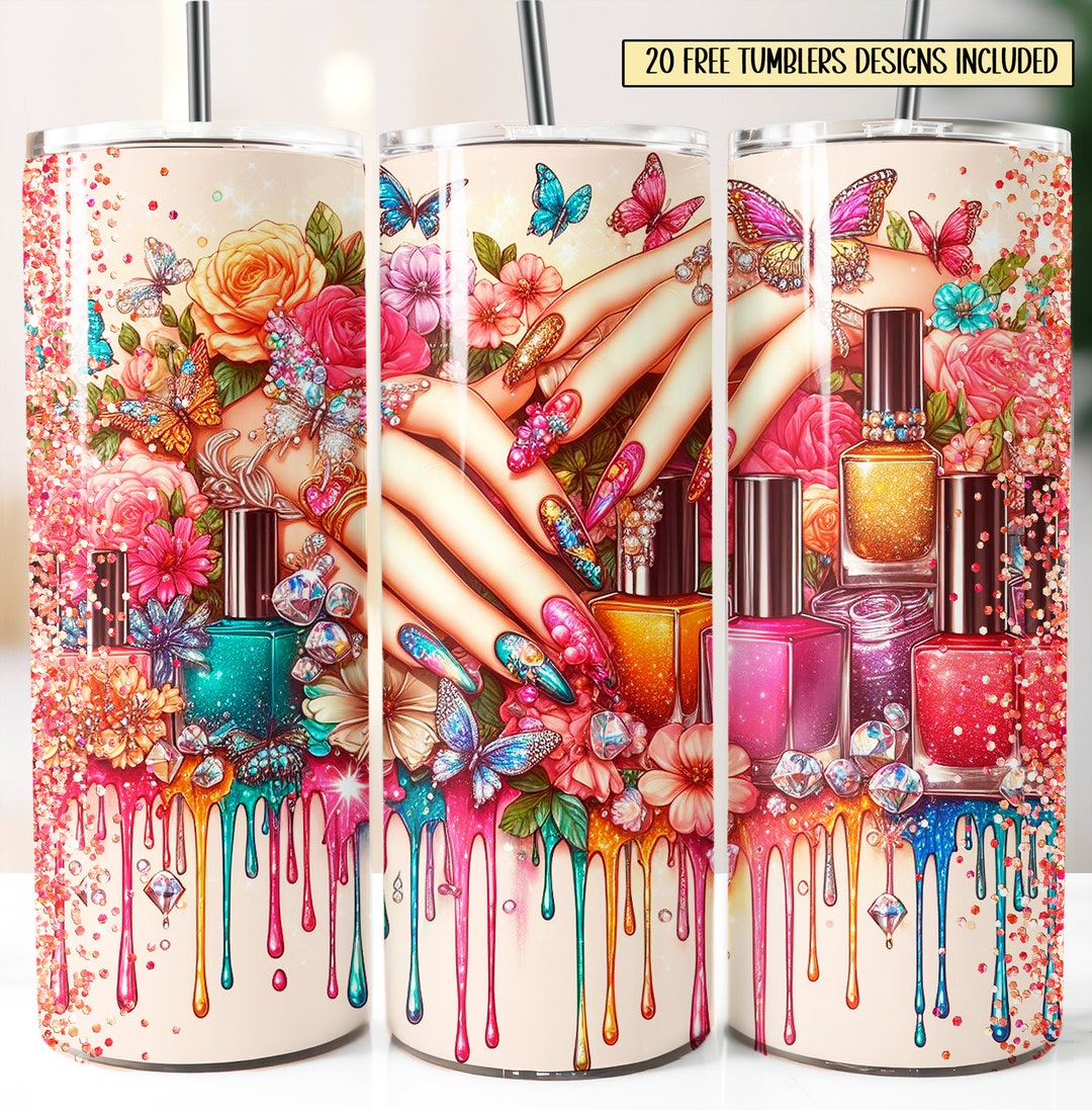 Nail Tech Digital 20oz Wrap, 20oz Skinny Tumbler Sublimation Design ...