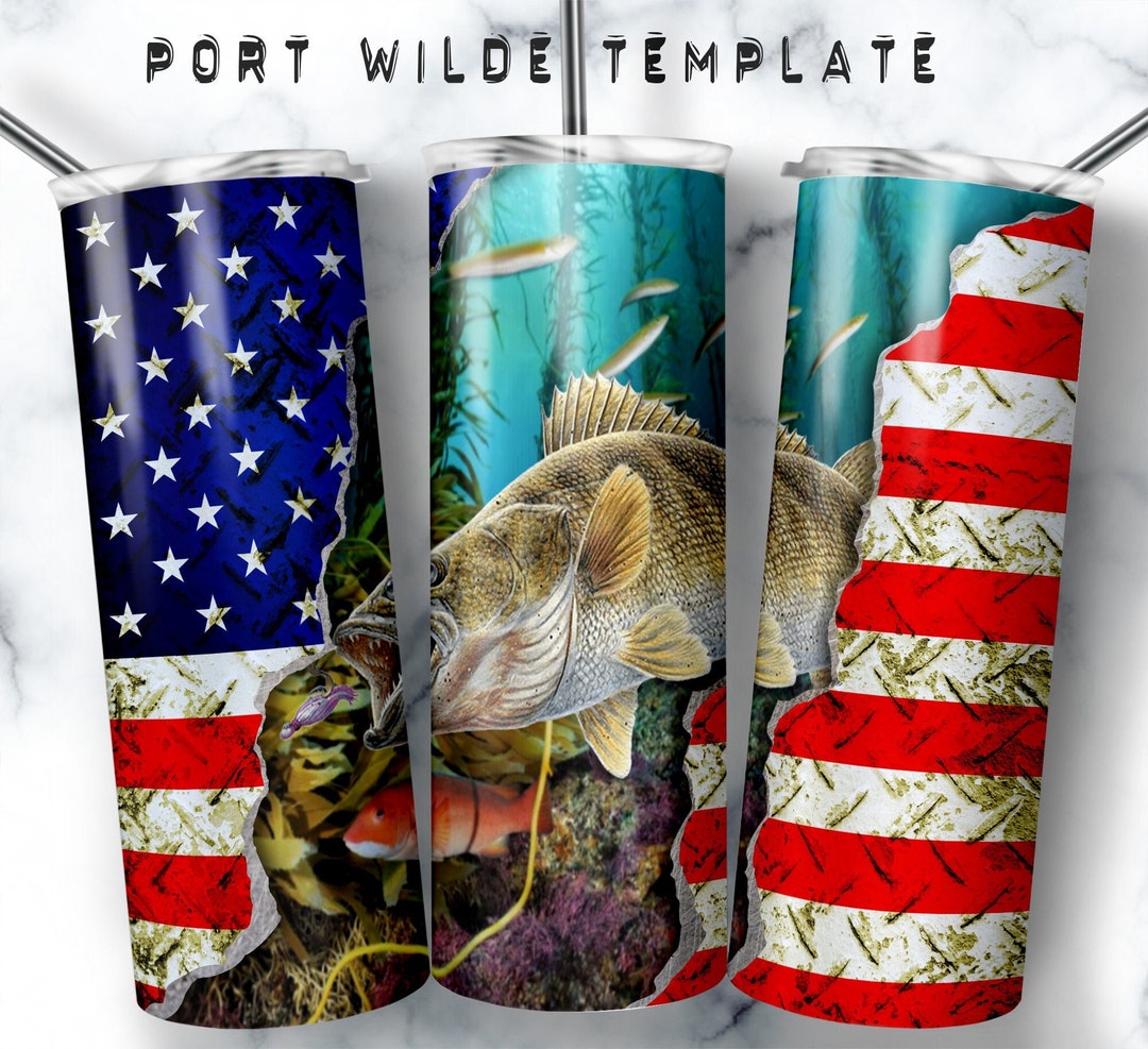 Walleye Fish Tumbler Wrap: American Flag Fishing Design (digital ...