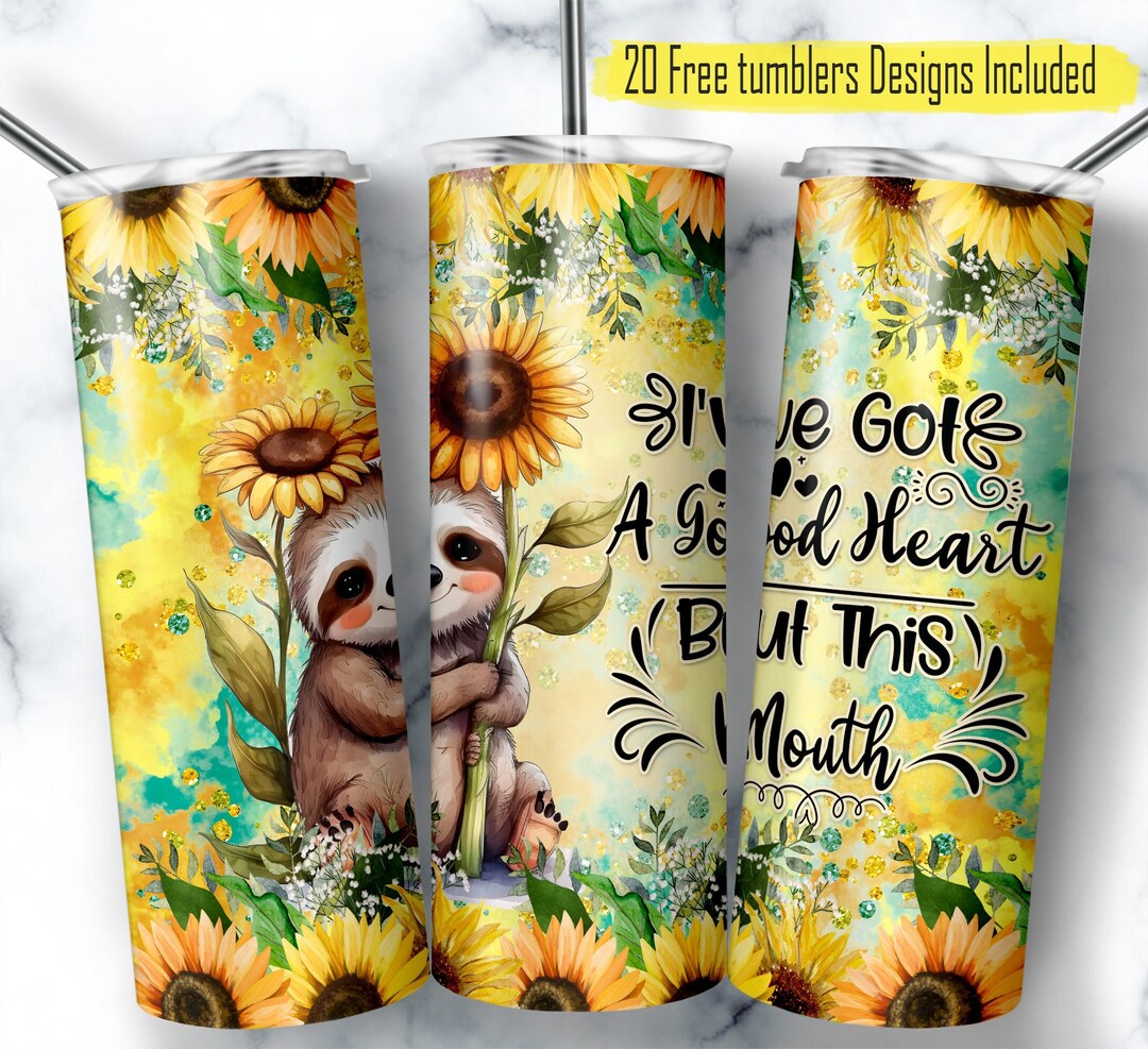 Sloth Tumbler Design, Sunflower Wrap Design, Sloth Tumbler Wrap ...