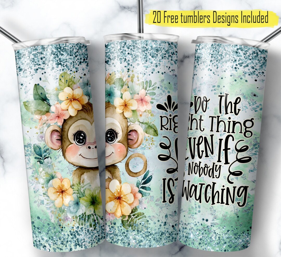 Monkey 20oz Tumbler Design, Glitter Monkey Wrap Design, Glitter Tumbler ...
