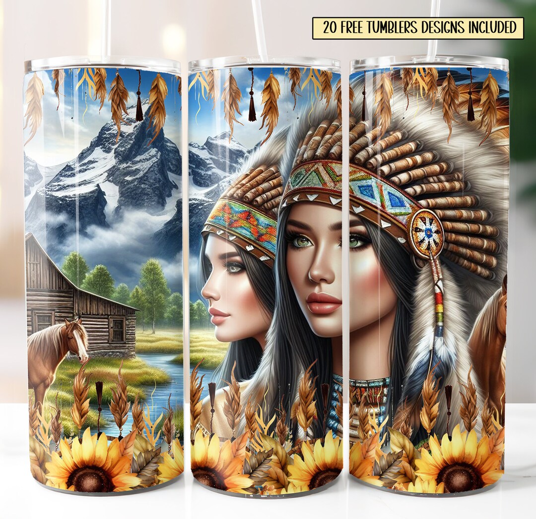 Native American Woman Tumbler Wrap Design, Girl Tumbler Wrap, 20oz ...