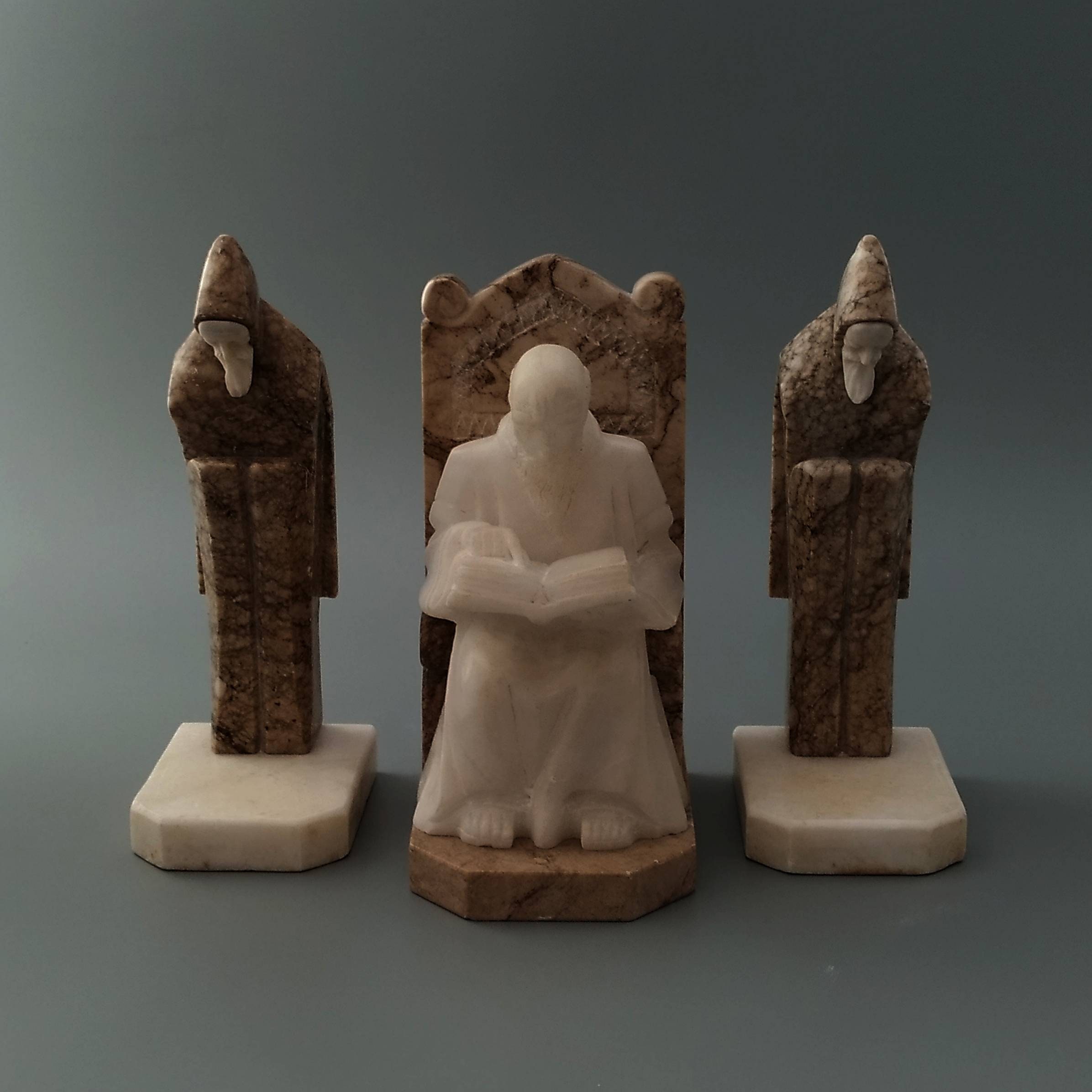 Mid Century Carved Alabaster and Marble Monk Bookends 3 Pcs - Etsy Denmark