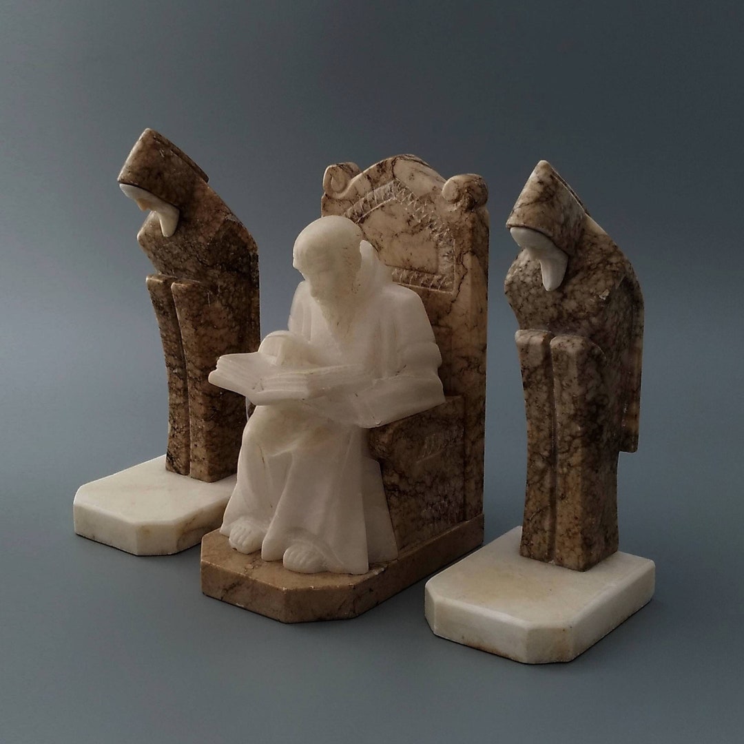 Mid Century Carved Alabaster and Marble Monk Bookends 3 Pcs - Etsy Denmark