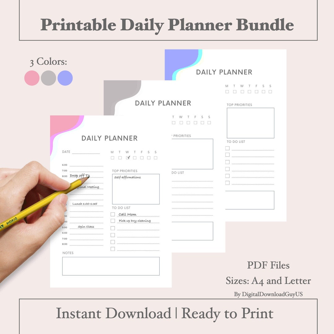 Minimalist Printable DAILY PLANNER Download ADHD Downloadable Notes ...
