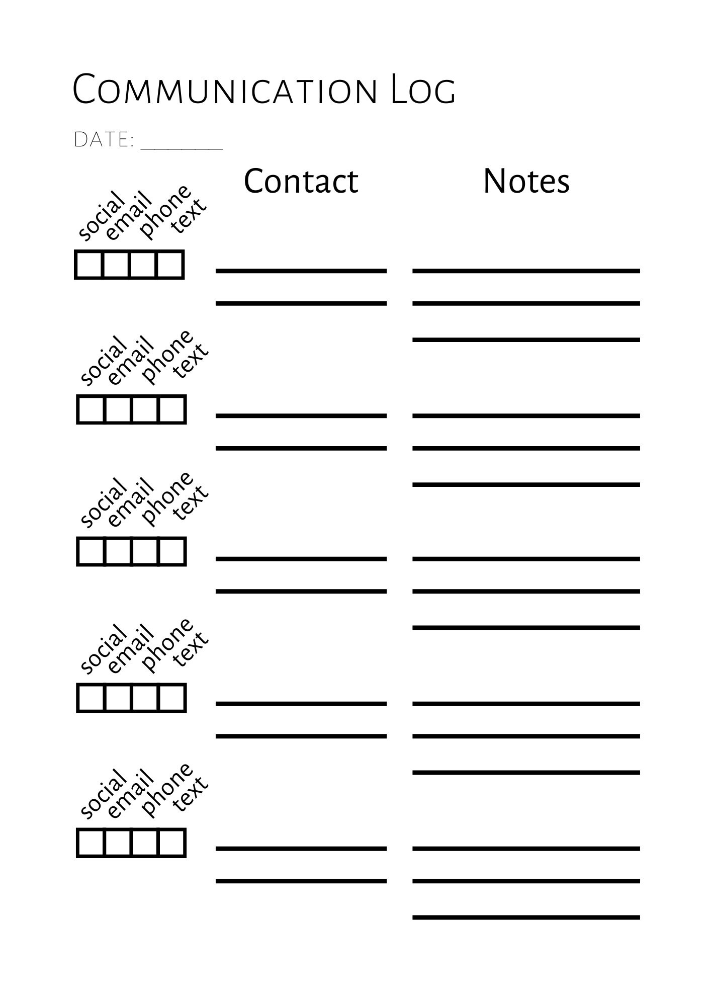 Minimalist Printable COMMUNICATION LOG DOWNLOAD Call Tracking Phone ...