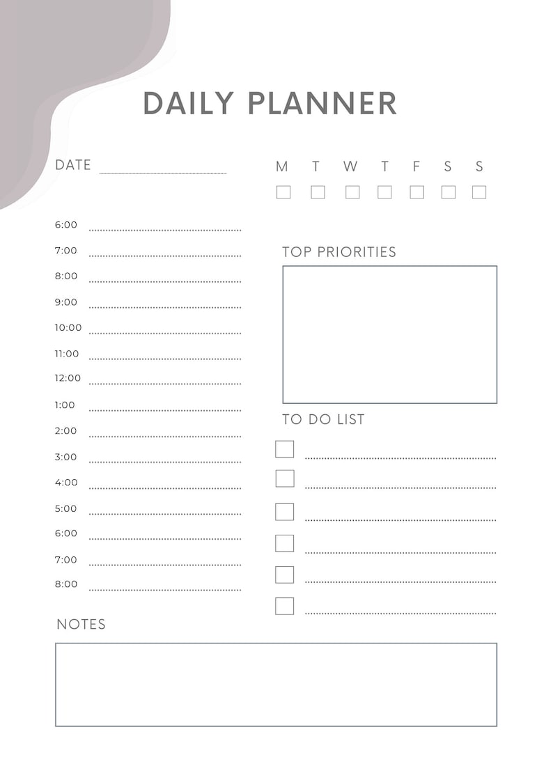 Minimalist Printable DAILY PLANNER Download ADHD Downloadable Notes ...
