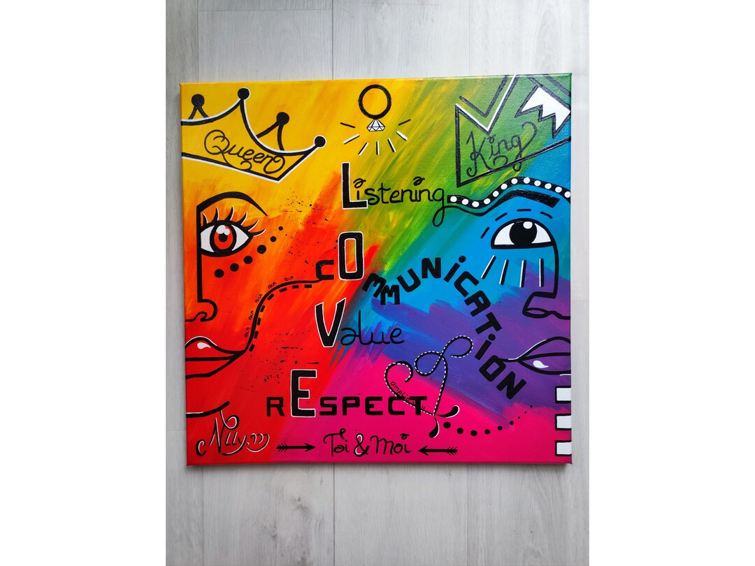 Original and Colorful Couple Painting With Messages in Acrylic Paint ...