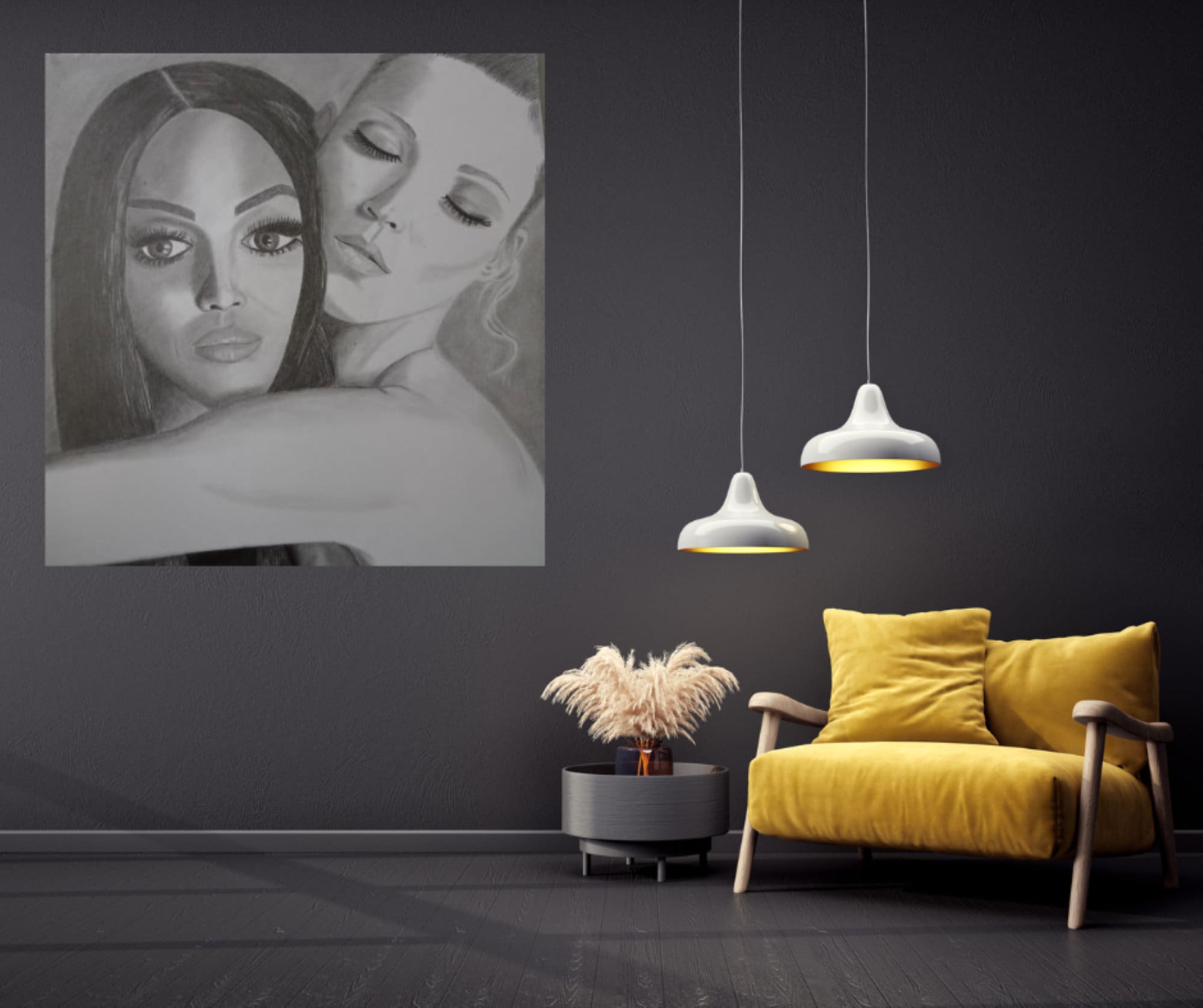 Portrait Drawing of the Faces of Two Women Entwined in Pencil - Etsy