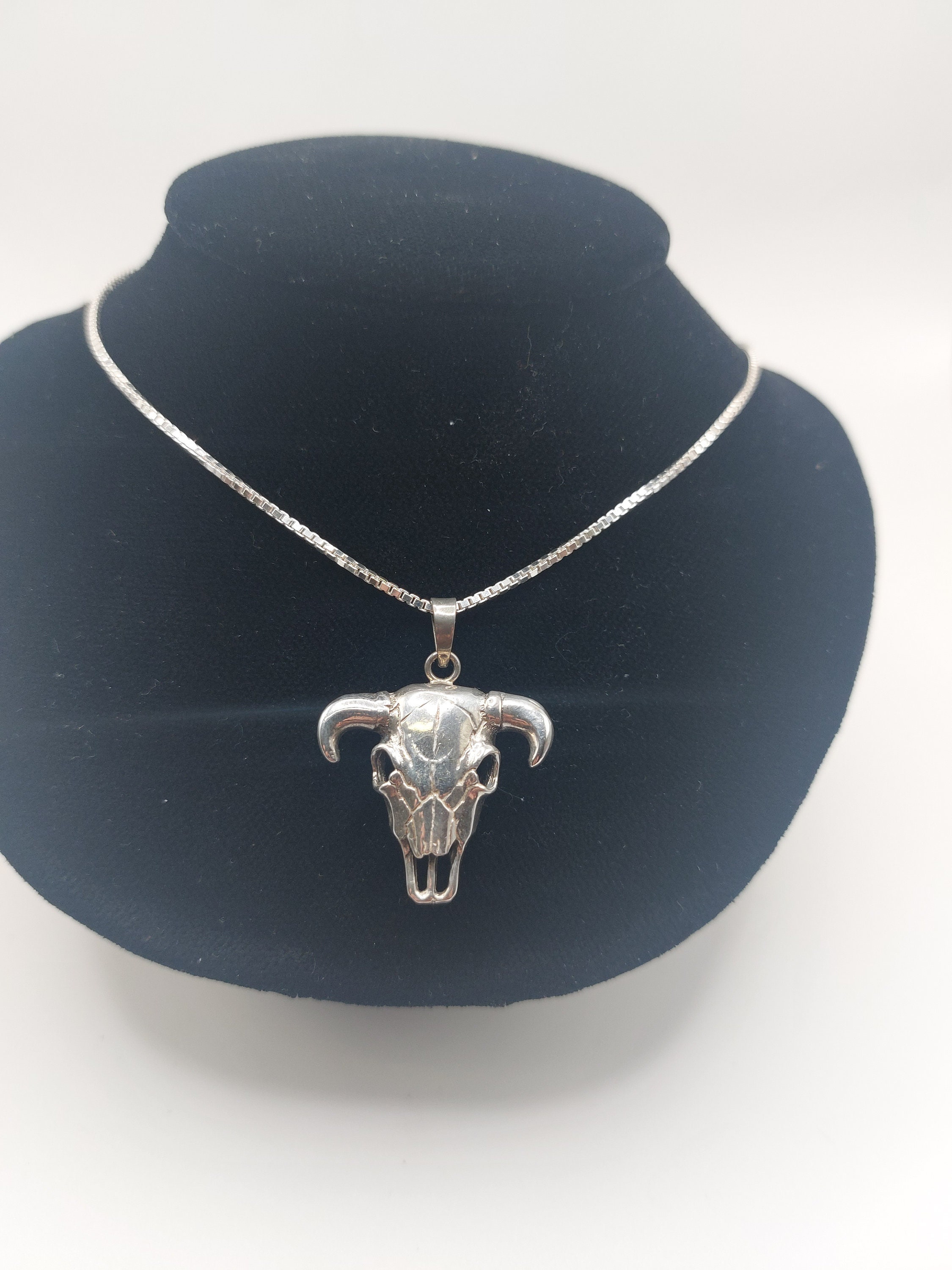 925 Sterling Silver Cow Skull Pendant - Etsy