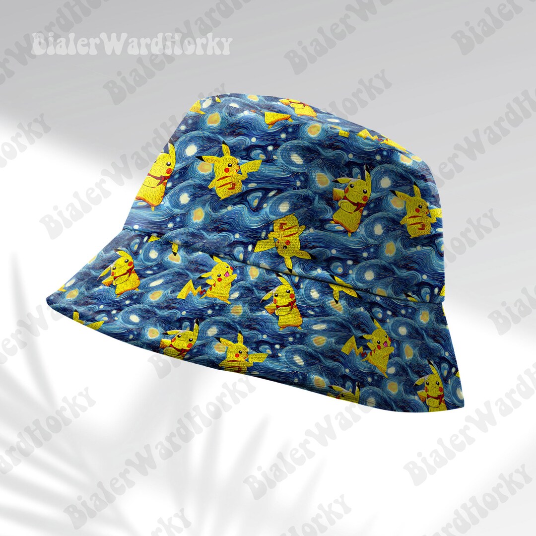 Pikachu Starry Night Bucket Hat Funny Shirt Electric Type Graphic Anime ...
