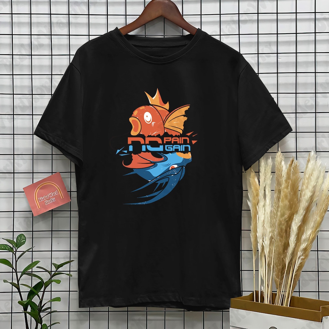 Magikarp Gyarados Unisex T-shirt No Pain No Gain Tee Pocket Monster ...