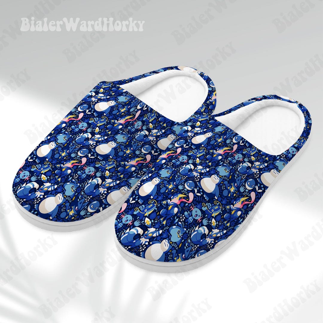 Blue Anime Slippers - Snorlax, Wooper, Greninja, Lucario, Meowstic ...