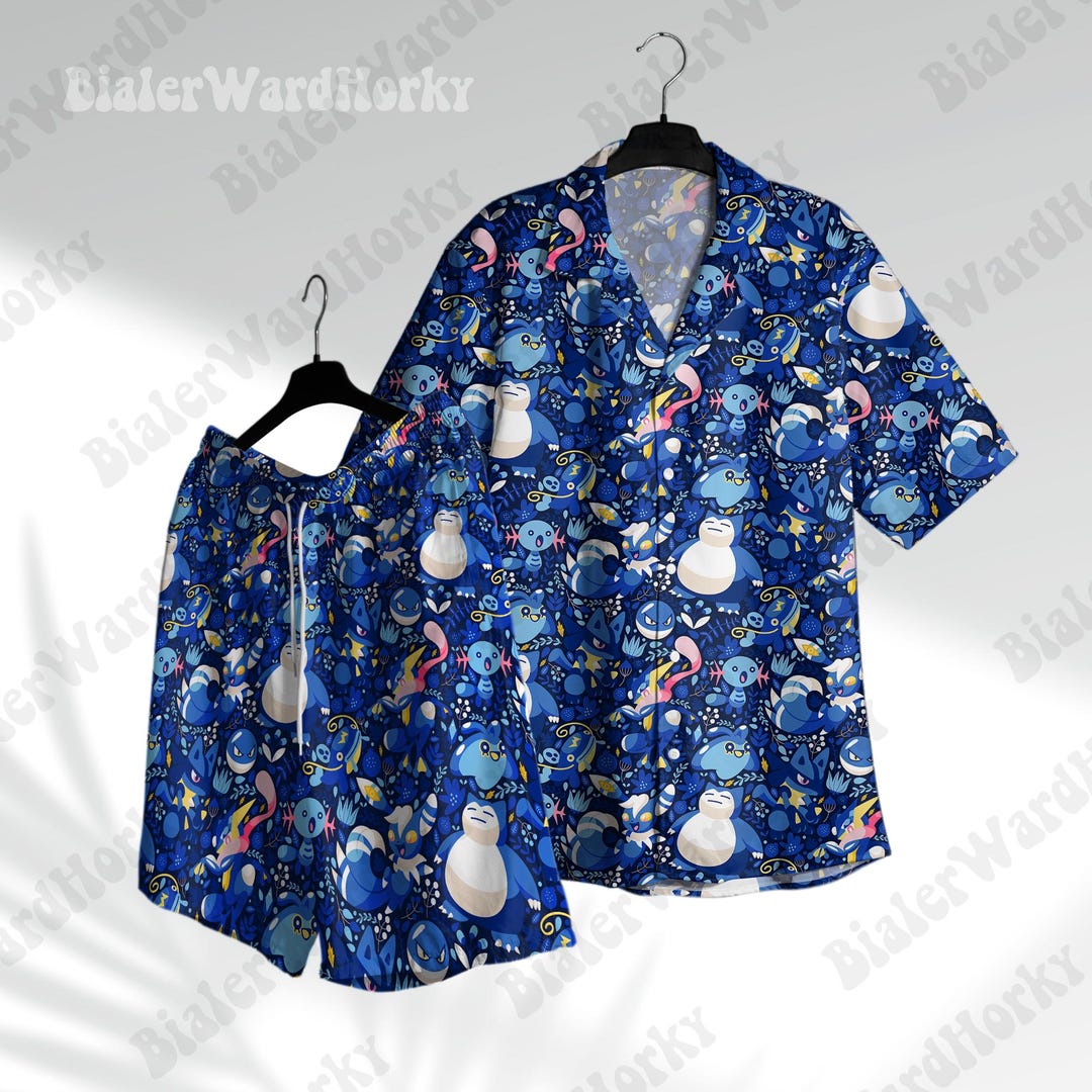 Blue Anime Hawaiian Shirt - Summer Colorful Nature Party Beach Top ...