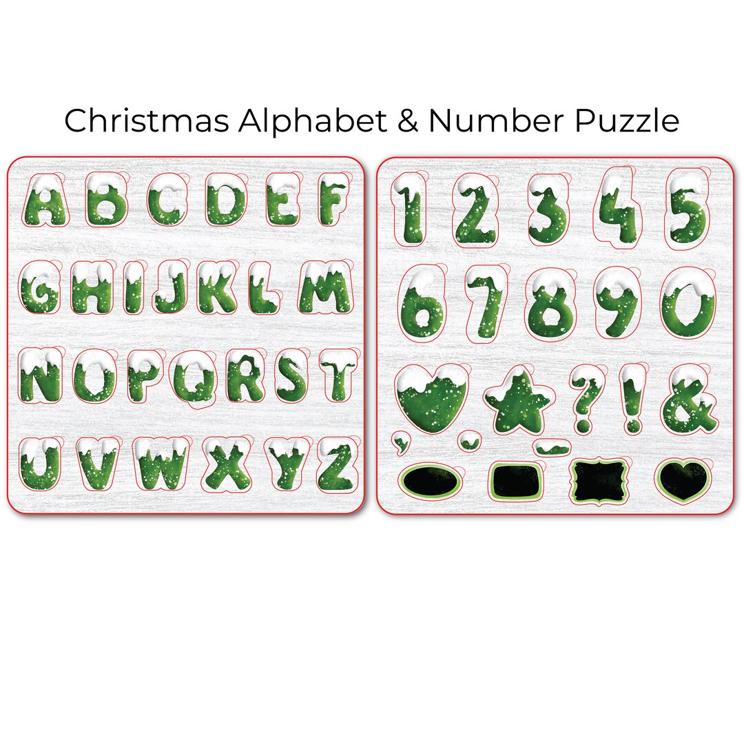 Christmas Alphabet Numbers Puzzle Green Color New Year Gift 2 - Etsy