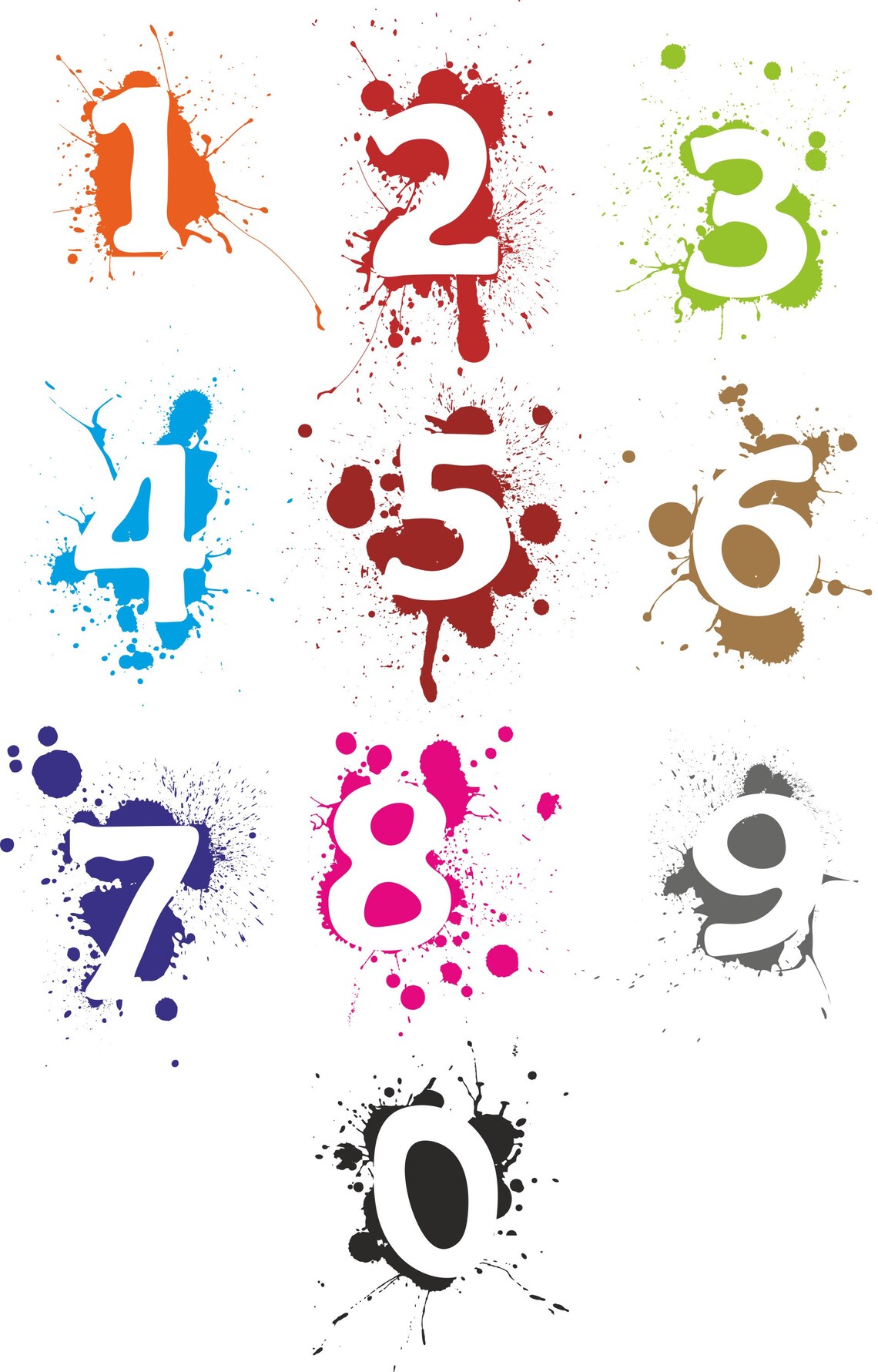 Number Color Splash SVG Clipart Sheet Bundle Printable Digital - Etsy