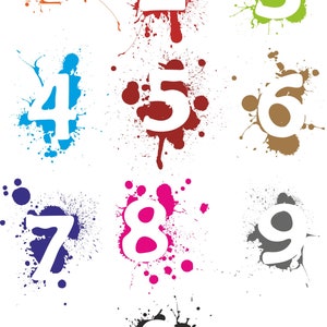 Number Color Splash SVG Clipart Sheet Bundle Printable Digital - Etsy