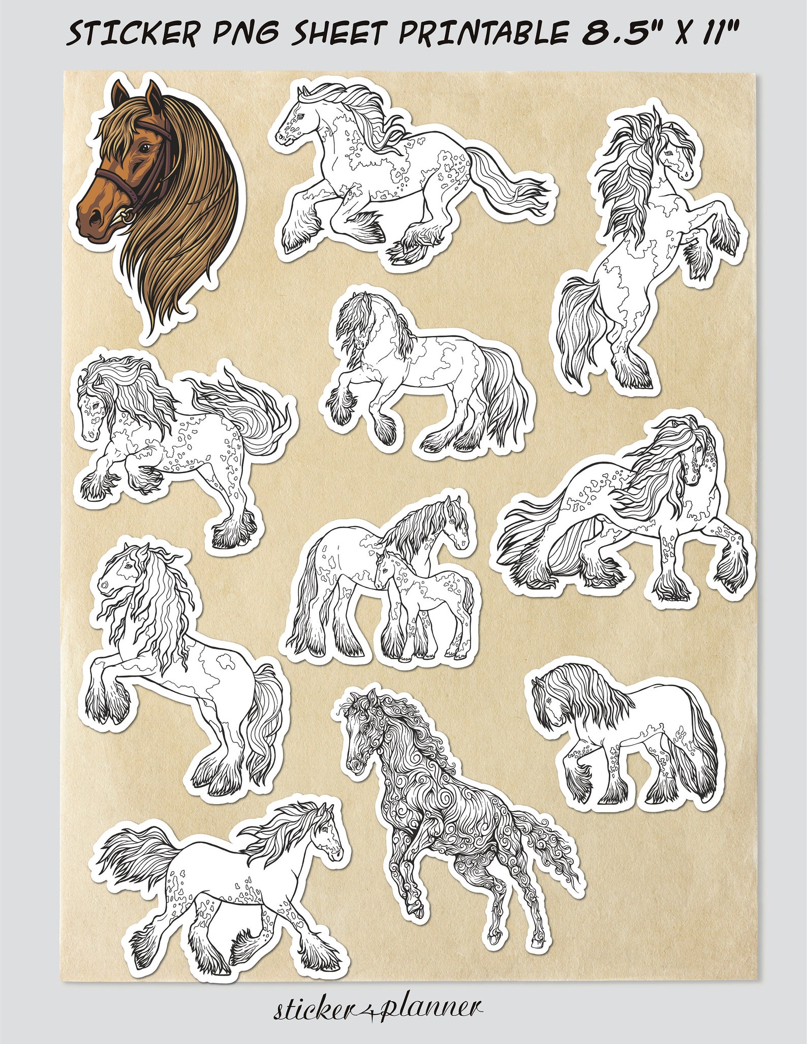 12 Page Horse Sticker PNG Sheet Printable Kids Room Wall Decor - Etsy