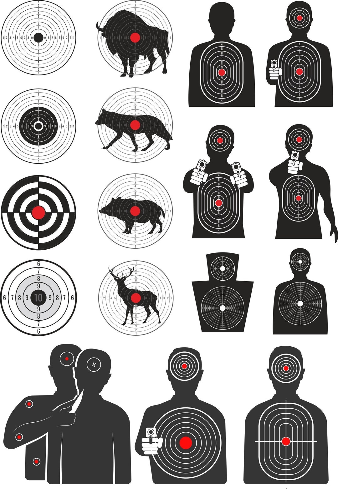 Shooting Gun Targets 16 SVG & PNG Bundle | 16 Printable Target Designs ...