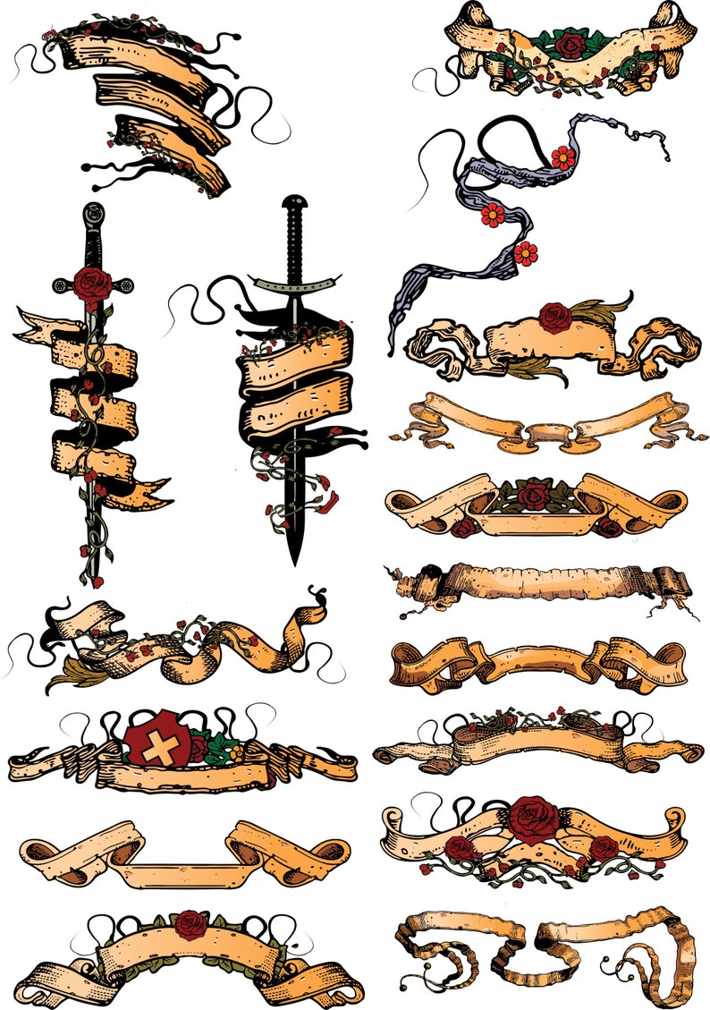 600 SVG PNG Ribbon Banners Clipart Bundle Printable Digital Sublimation ...