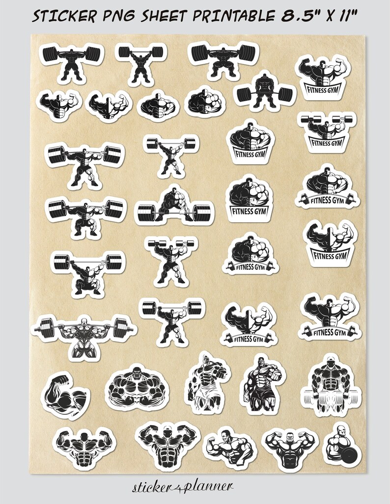 2 Page Fitness Gym Sticker PNG Sheet Printable Kids Room Wall - Etsy