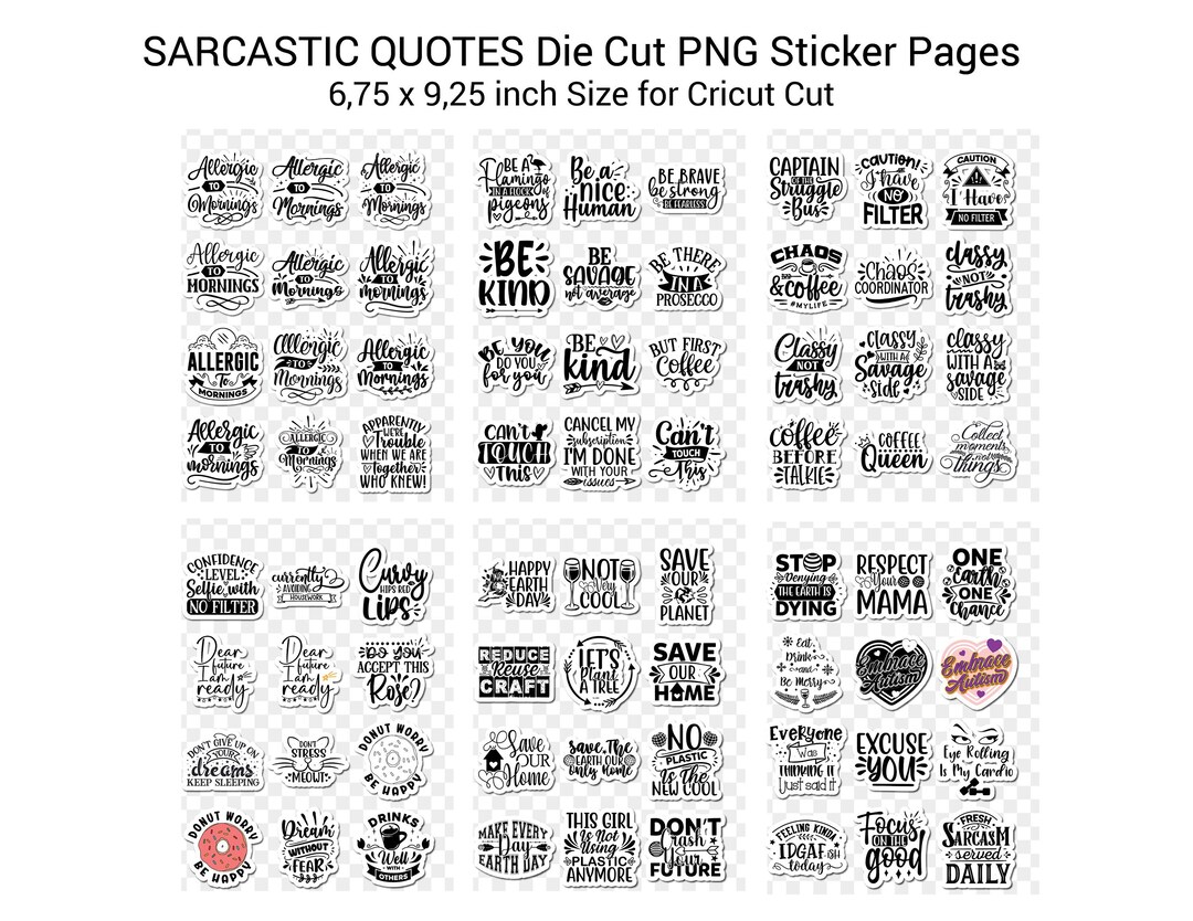 Sarcastic Quotes Sticker 30 Pages Sheet Pack For Planner Offset Diecut Sticker Hi Res Cut Files