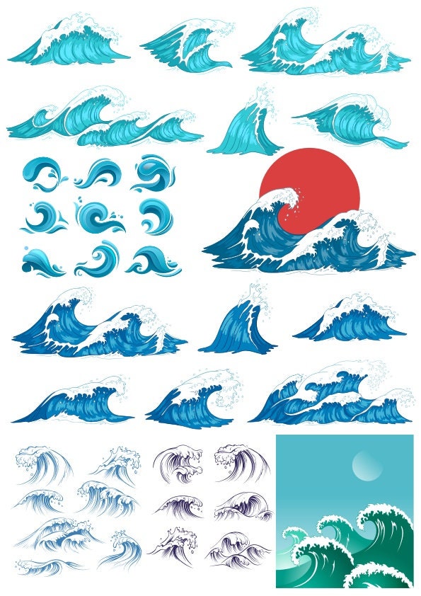 67 Svg Png Wave Bundle Vector Digital Clipart File Sublimation Die Cut ...