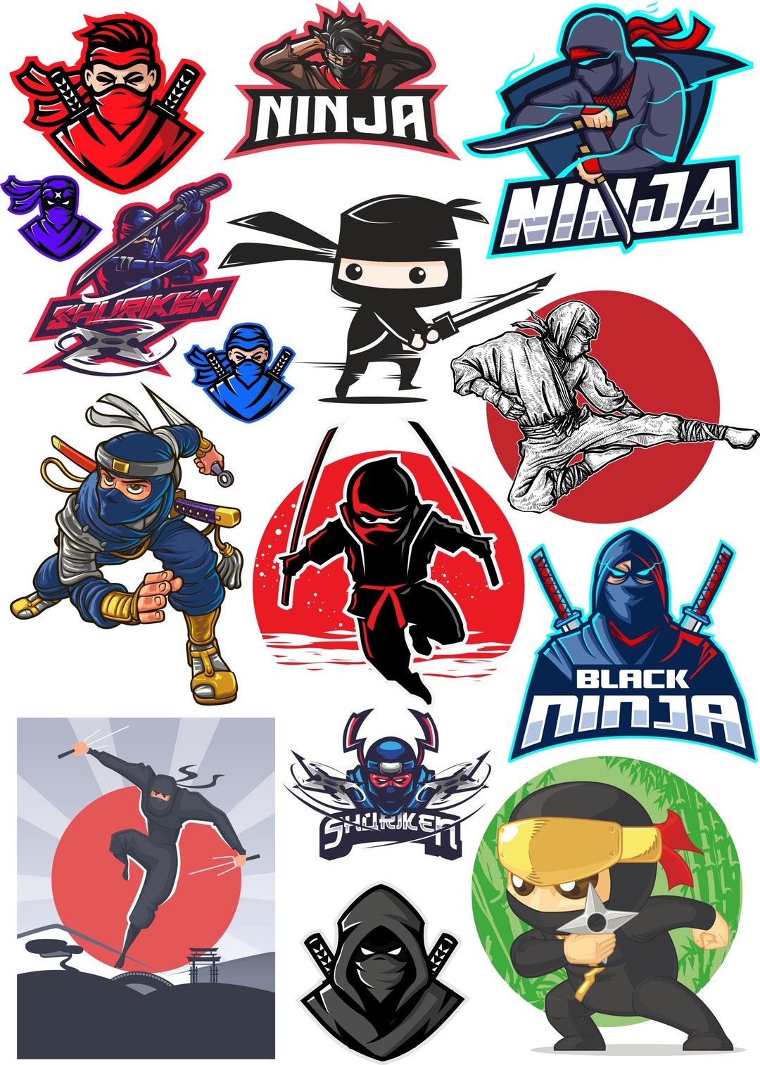 Ninja SVG Clipart Sheet Bundle Printable Digital Sublimation - Etsy.de