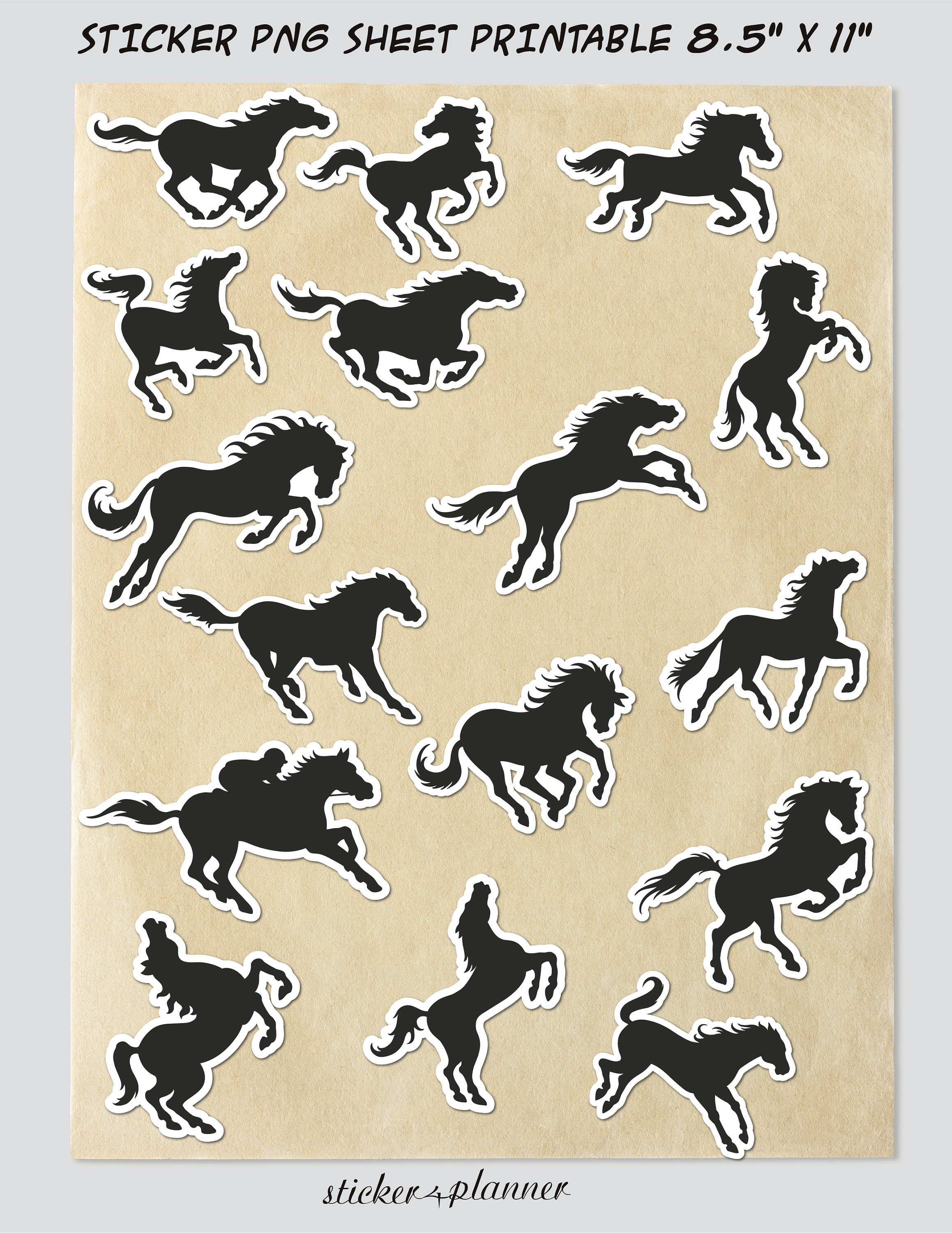 12 Page Horse Sticker PNG Sheet Printable Kids Room Wall Decor - Etsy