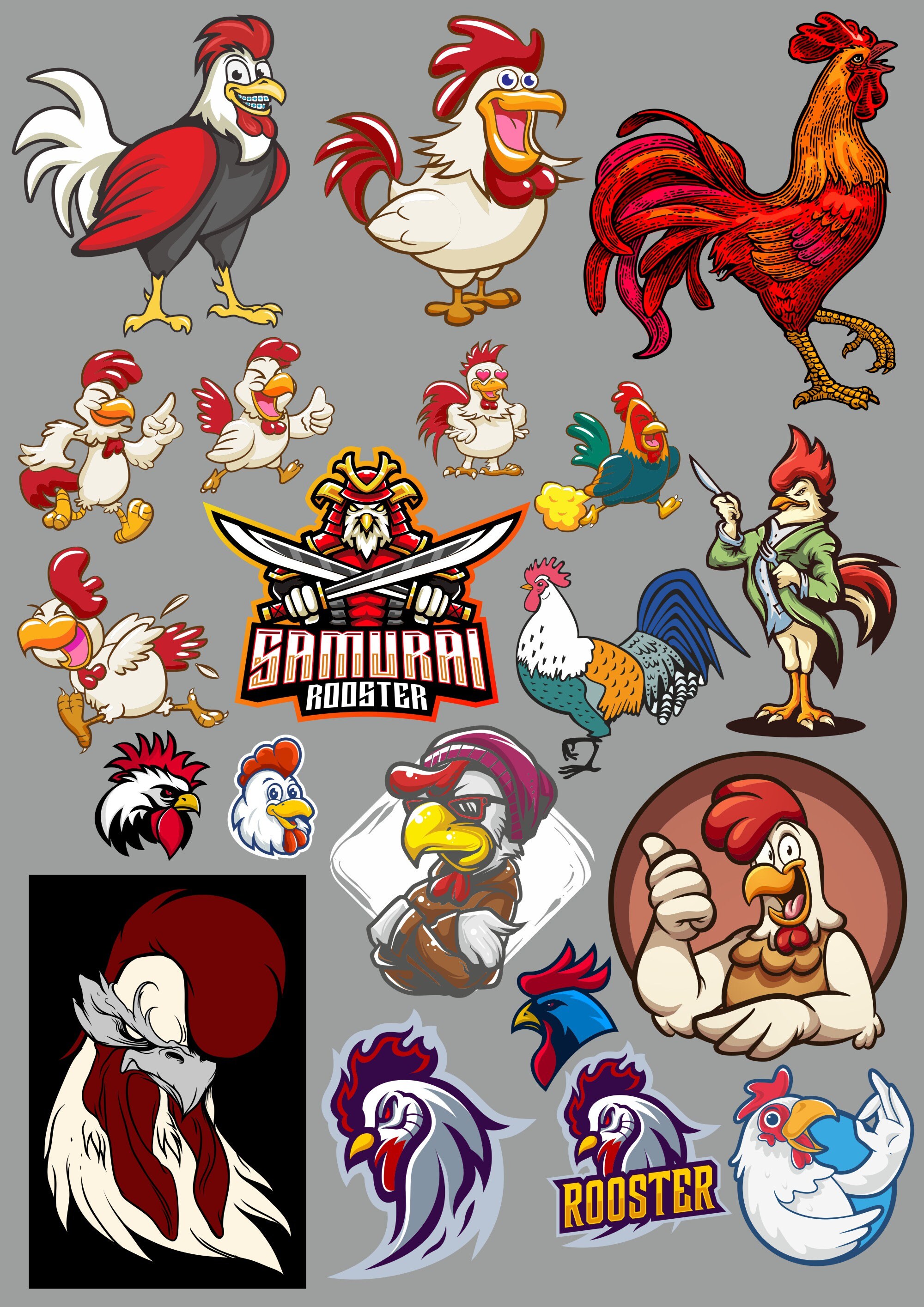 Rooster SVG Clipart Single Pages Printable Digital Sublimation Sticker ...